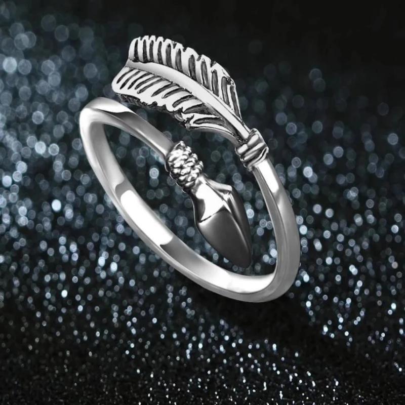 Minimalistische Zilveren Retro Veer Ring – MySpirituals